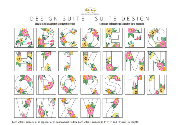 Baby Lock Design Suite Floral Alphabet (PES format) Embroidery Design ...