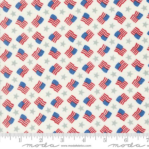 Moda Red White Bloom Tossed Flags & Stripes Daisy White - 1 Yard ...