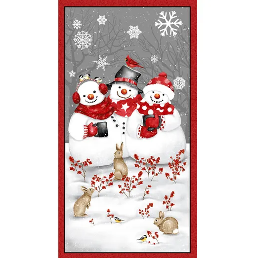 Red & Gray Snowman Panel - Henry Glass Snow Crew Christmas Collection ...