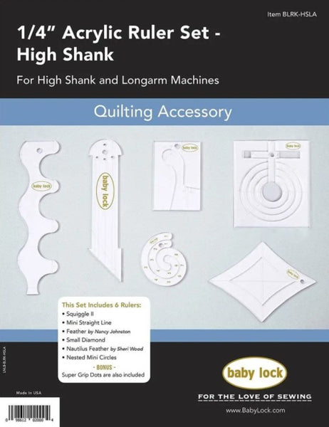 Baby Lock 1/4-INCH Acrylic Ruler Set Kit, High Shank - BLRK-HSLA ...